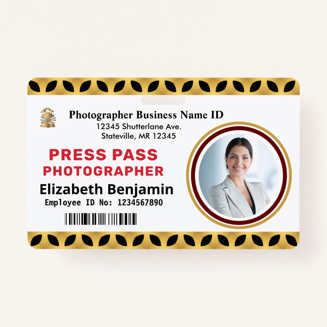 Employee Photo Press Pass Logo ID Card Custom Badge | Zazzle