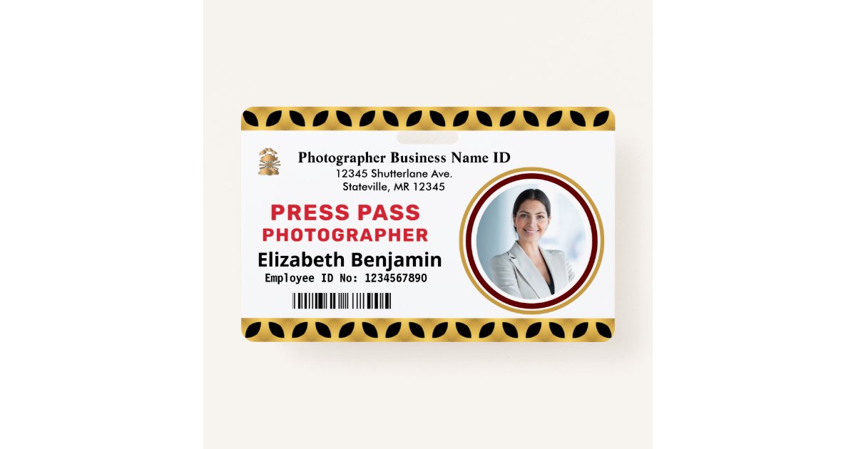 Employee Photo Press Pass Logo ID Card Custom Badge | Zazzle