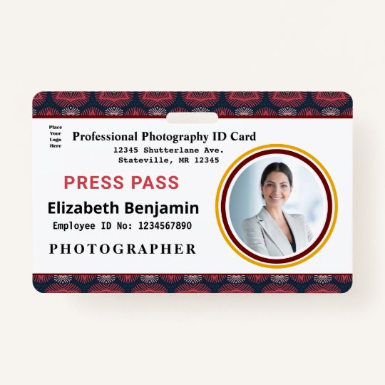 Employee Press Pass Photo Logo ID Card Name Custom Badge | Zazzle.com