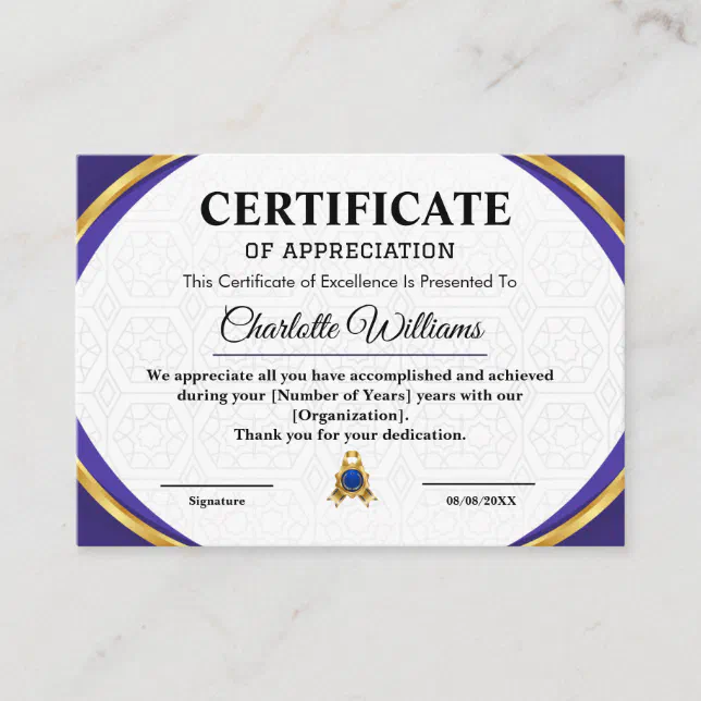 Employee Recognition Appreciation Gold Certificate | Zazzle