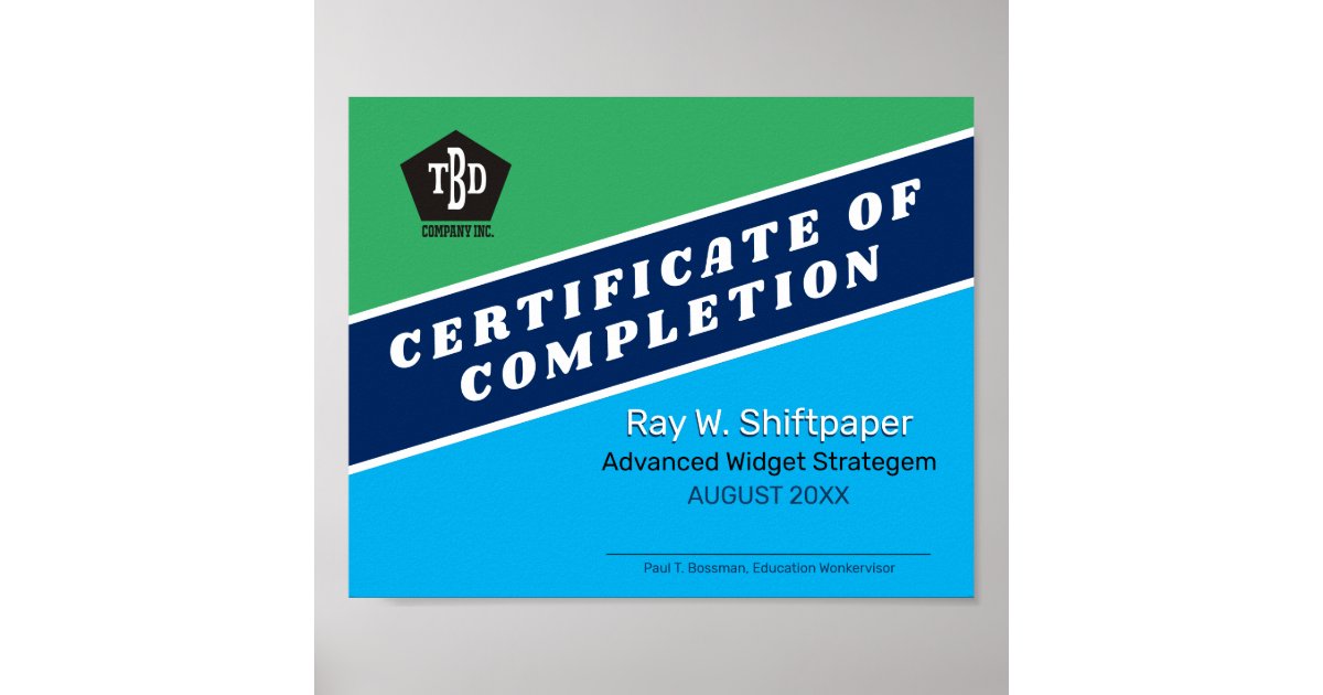 Employee recognition certificate of completion poster | Zazzle