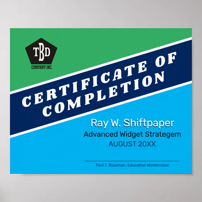 Employee recognition certificate of completion poster | Zazzle