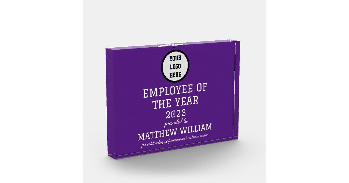 Employee Recognition Company Modern Logo Purple Acrylic Award | Zazzle