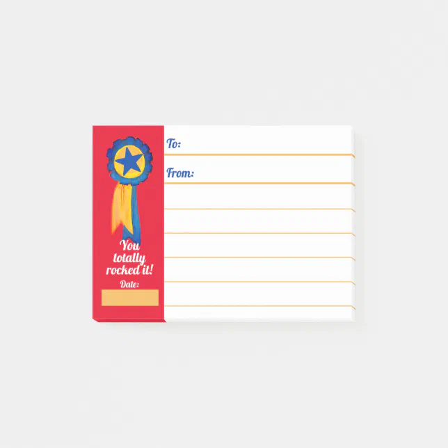 Employee recognition you rock ribbon award post-it notes | Zazzle