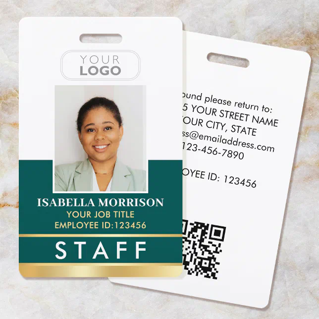 Employee Staff ID Name Logo Green Gold Gradient Badge | Zazzle