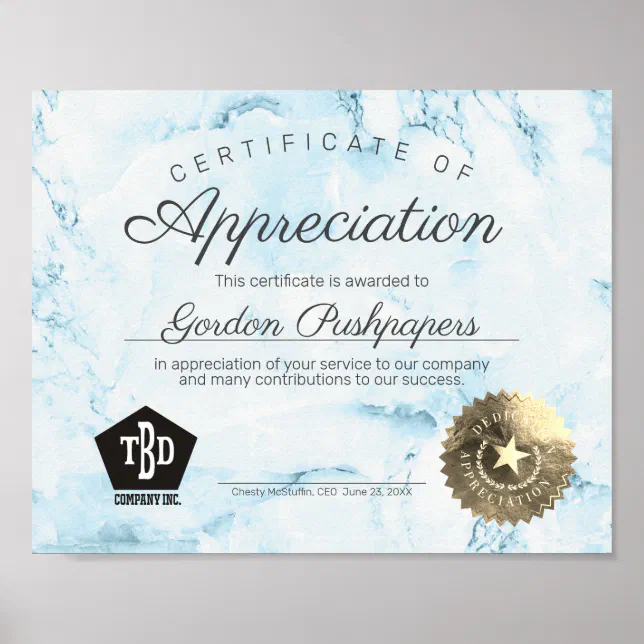 Employee volunteer certificate of appreciation poster | Zazzle