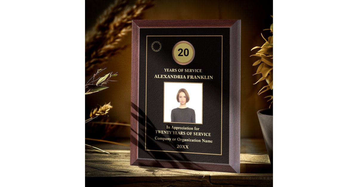 Employee Years Of Service Photo Logo Gold Black Award Plaque | Zazzle