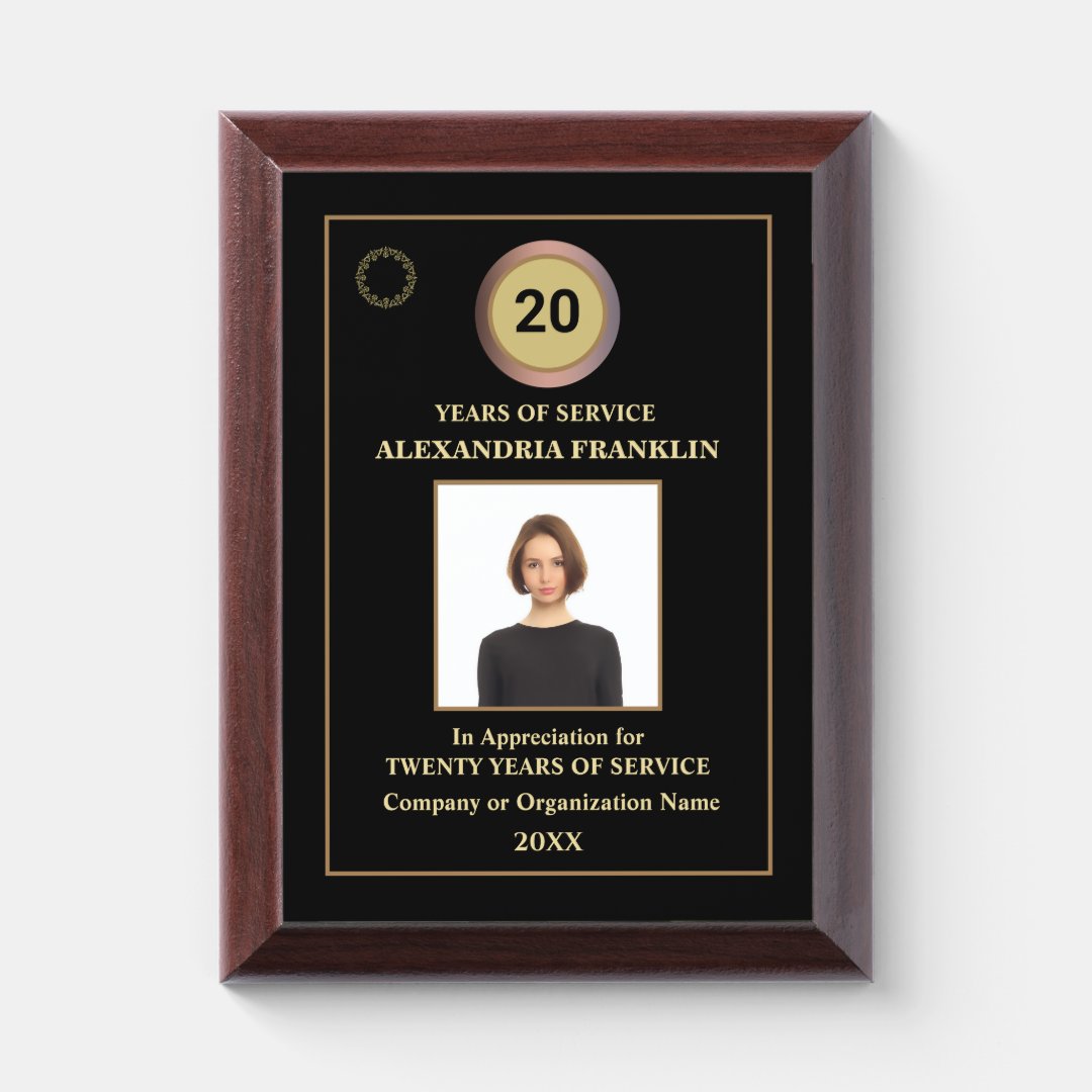 Employee Years Of Service Photo Logo Gold Black Award Plaque | Zazzle