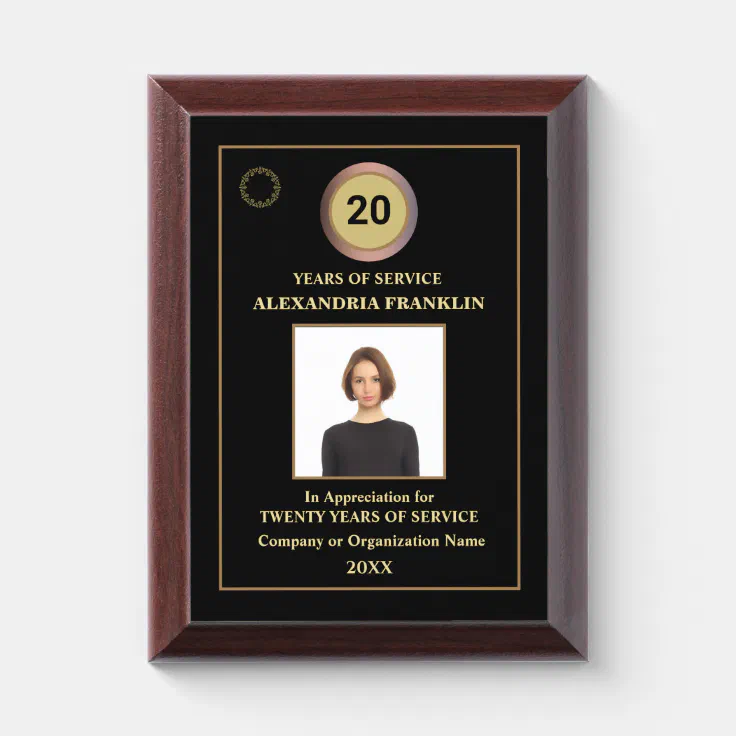 Employee Years Of Service Photo Logo Gold Black Award Plaque | Zazzle