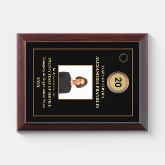 Employee Years Of Service Photo Logo Gold Black Award Plaque | Zazzle