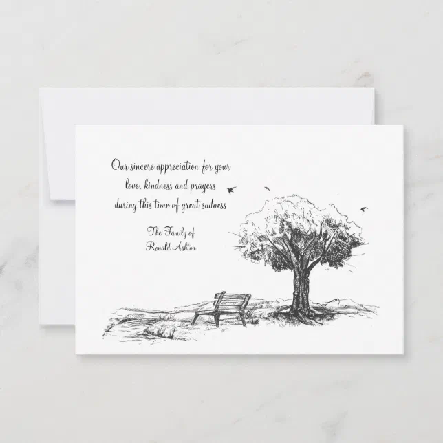 Empty Bench Sympathy Thank You Card | Zazzle