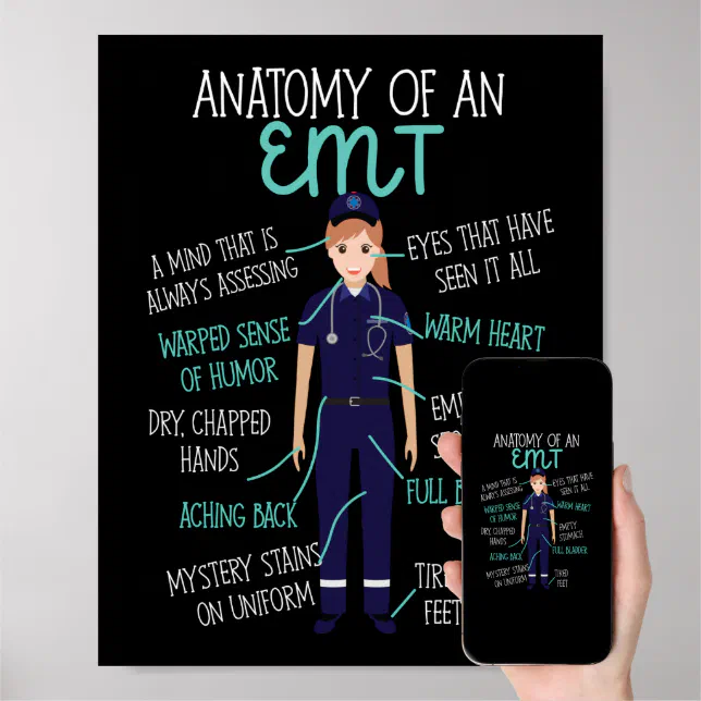 EMS Emergency Anatomy Of An Emt Poster | Zazzle