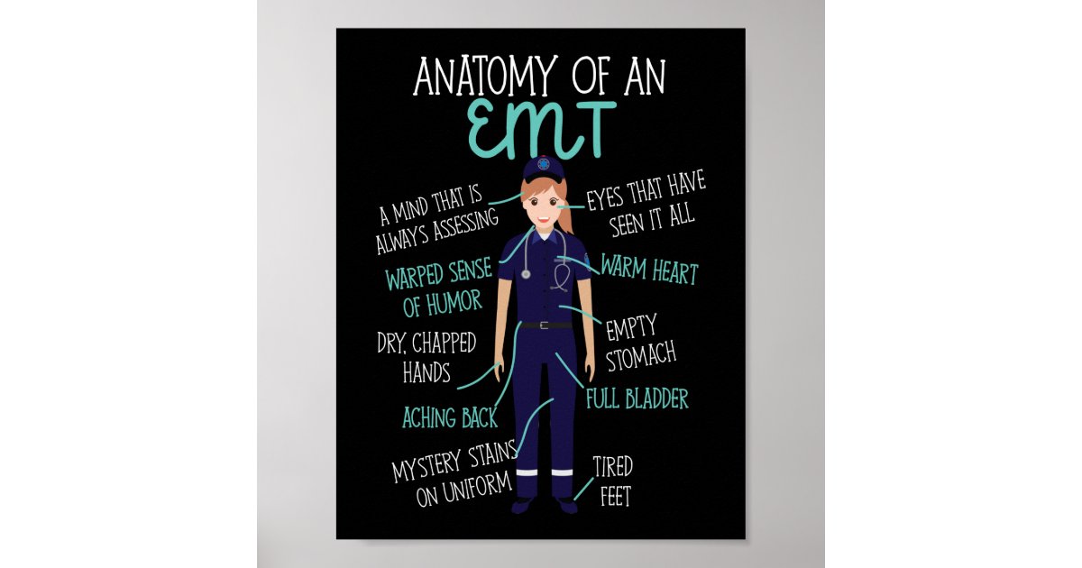 EMS Emergency Anatomy Of An Emt Poster | Zazzle