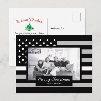 EMS EMT EMR Thin White Line American Flag Photo Holiday Postcard | Zazzle