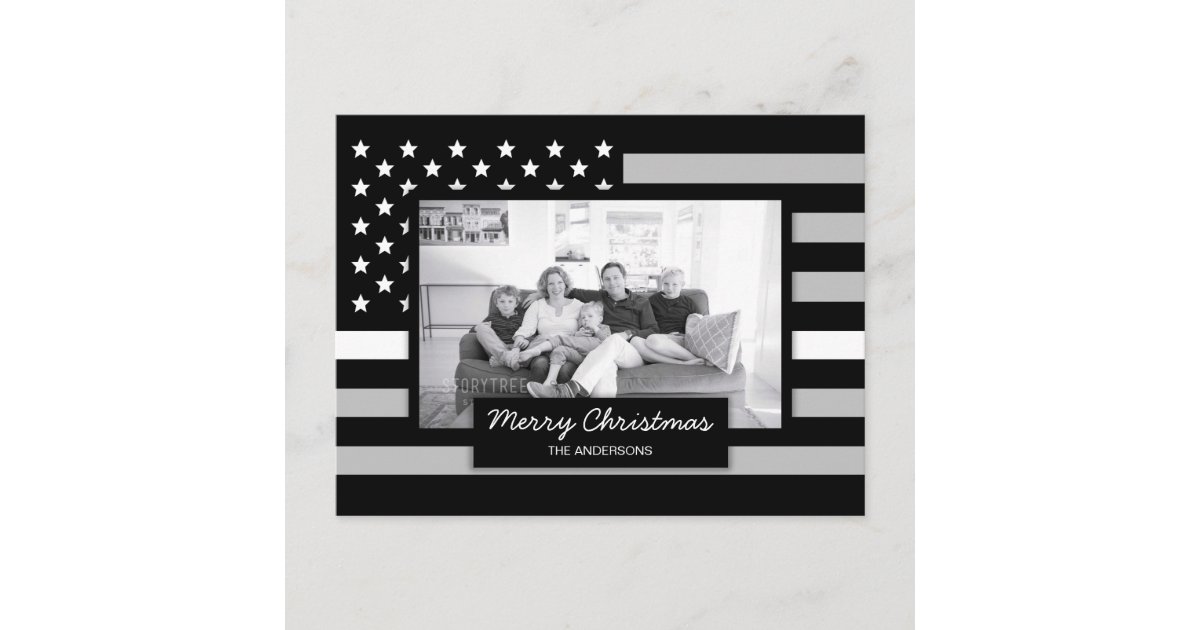 EMS EMT EMR Thin White Line American Flag Photo Holiday Postcard | Zazzle