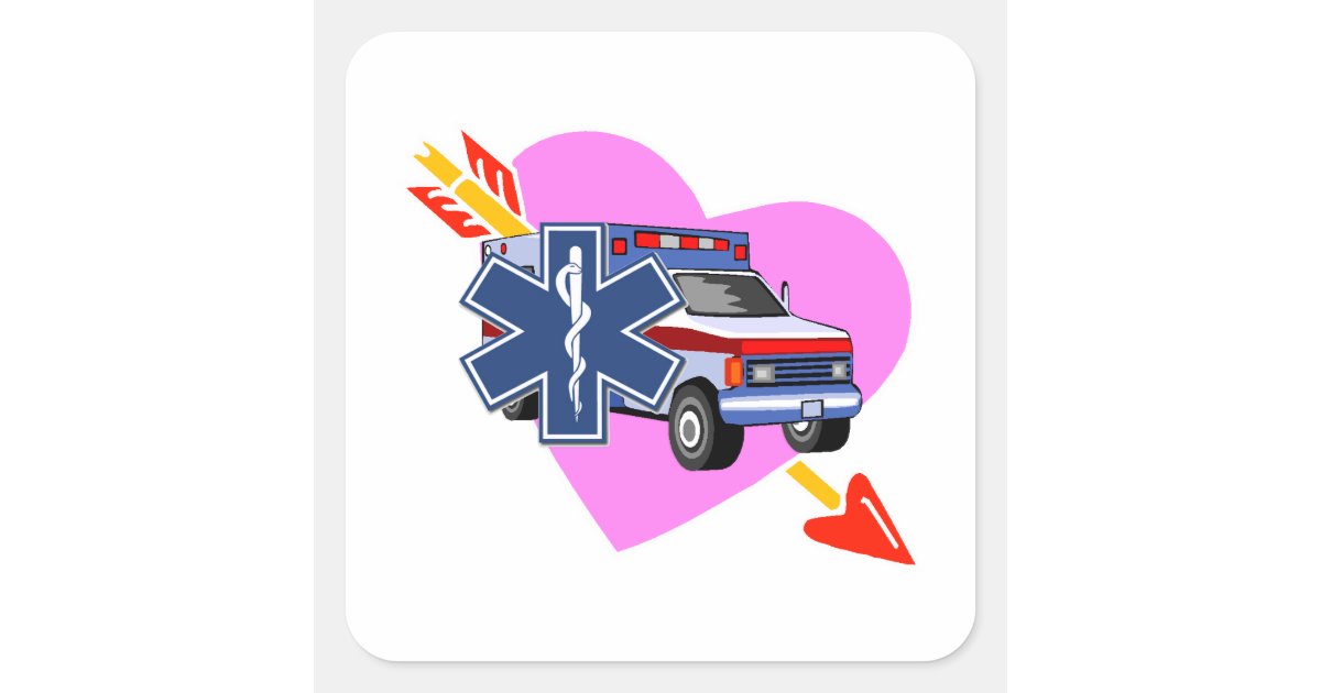 EMS Heart of Care Square Sticker | Zazzle