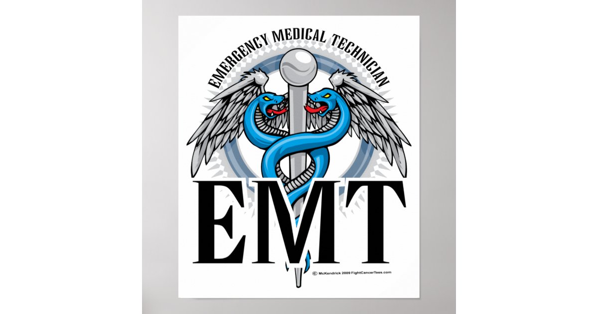 EMT Caduceus Blue Poster | Zazzle