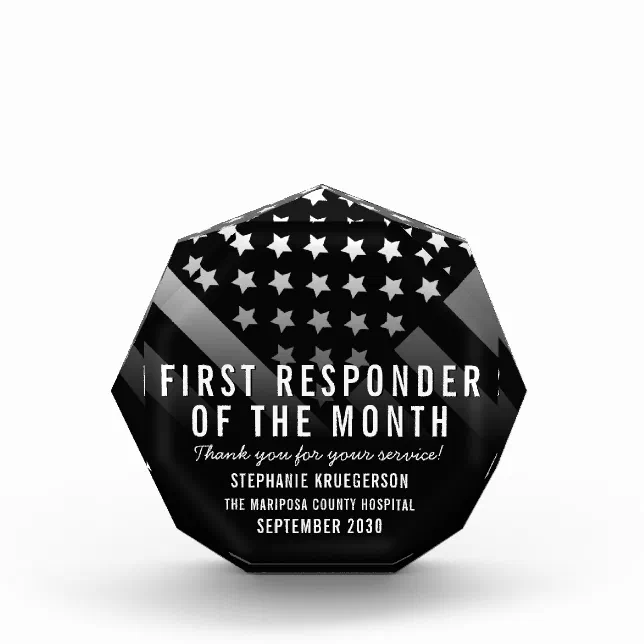 EMT First Responder of the Month White Line Flag Acrylic Award | Zazzle