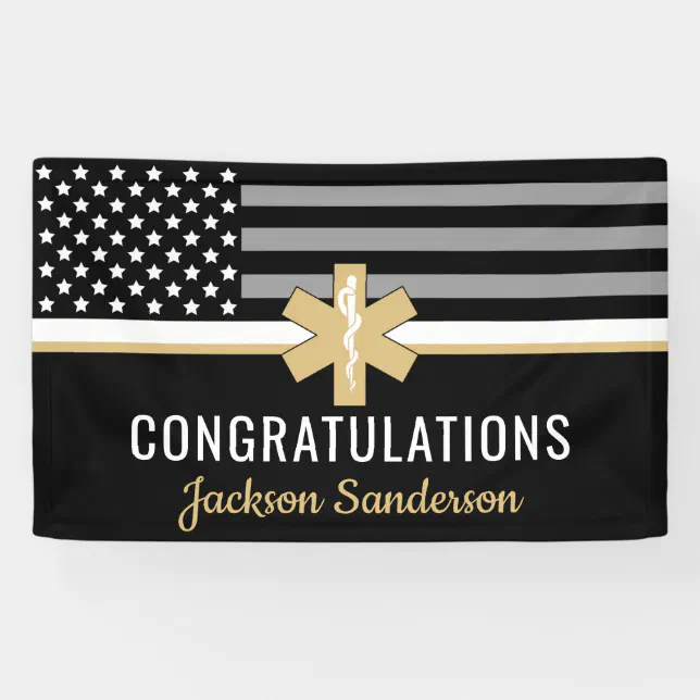 EMT First Responder Thin White Line EMS Retirement Banner | Zazzle