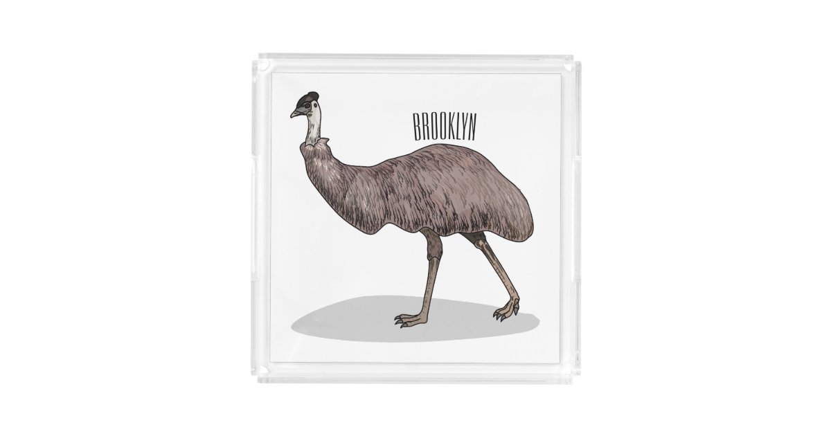 Emu bird cartoon illustration acrylic tray | Zazzle