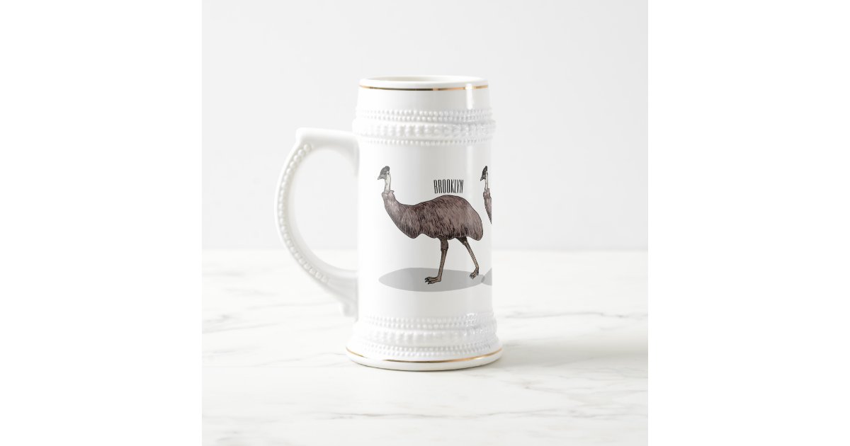 Emu bird cartoon illustration beer stein | Zazzle