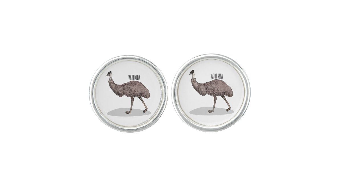 Emu bird cartoon illustration cufflinks | Zazzle