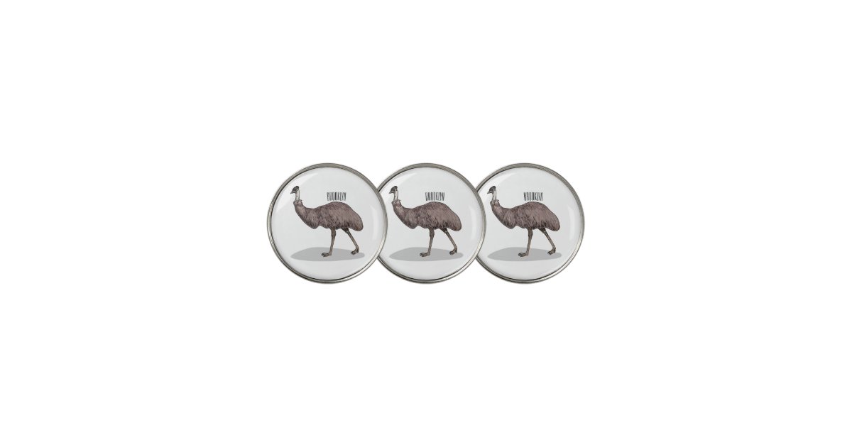 Emu bird cartoon illustration golf ball marker | Zazzle
