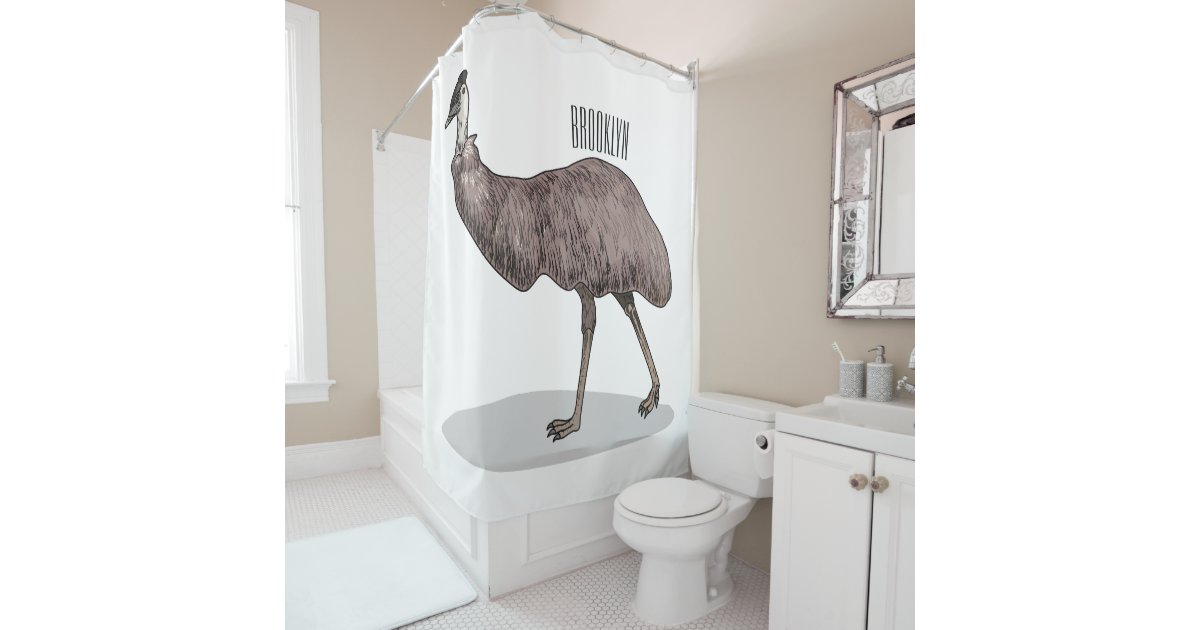 Emu bird cartoon illustration shower curtain | Zazzle
