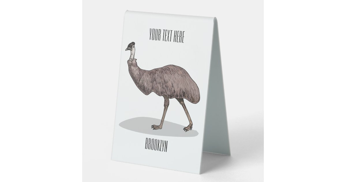 Emu bird cartoon illustration table tent | Zazzle