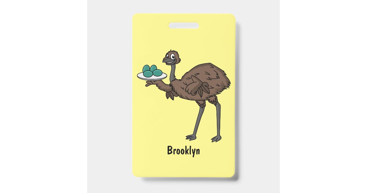 Emu with eggs cartoon illustration badge | Zazzle