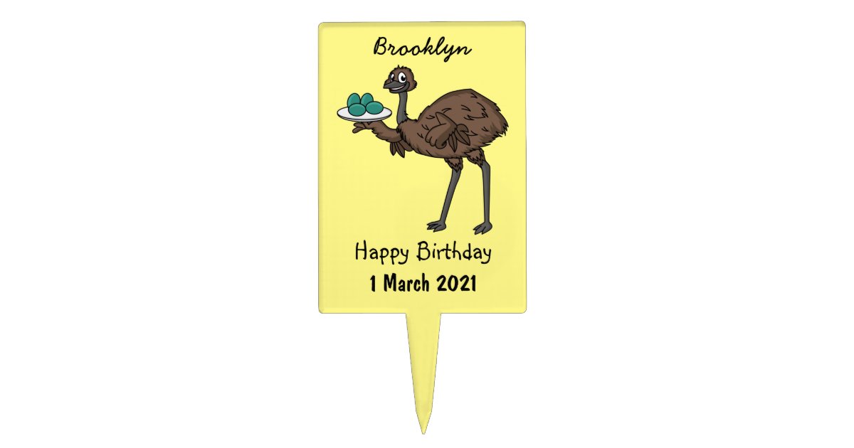 Emu with eggs cartoon illustration cake topper | Zazzle
