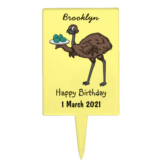 Emu with eggs cartoon illustration cake topper | Zazzle