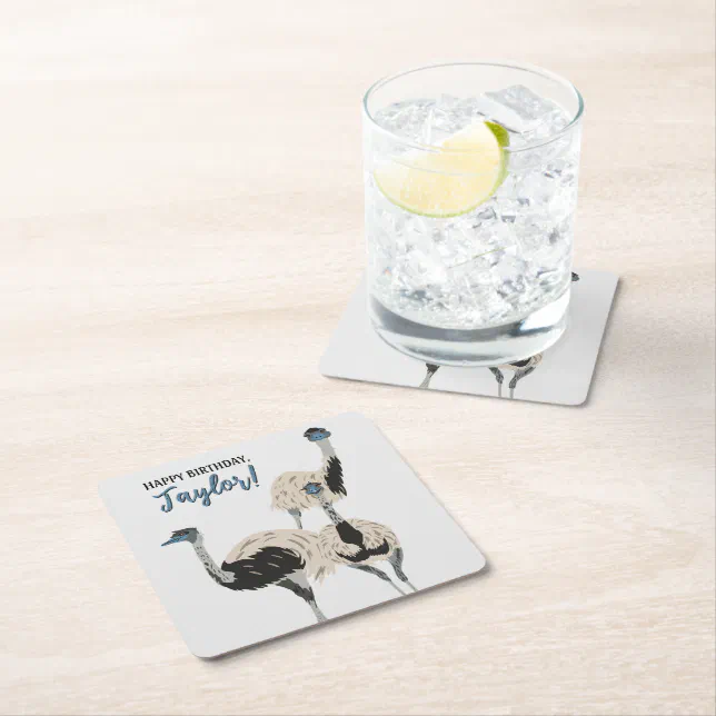 Emus Bird Lovers Personalized Party Square Paper Coaster | Zazzle