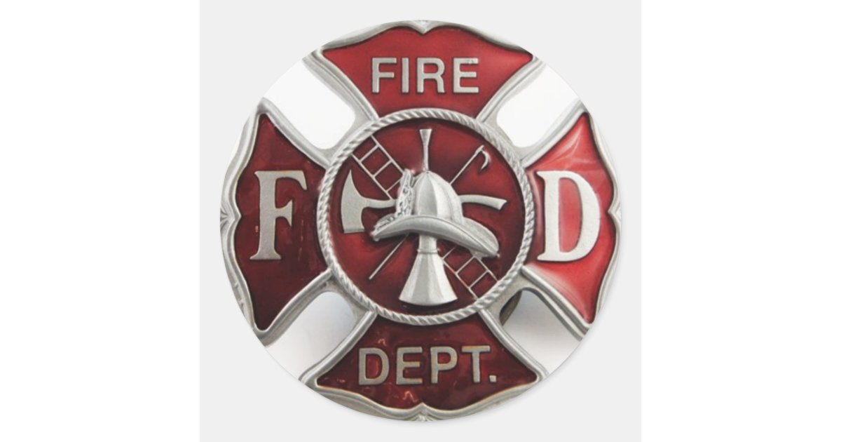 'enamel' fire dept insignia classic round sticker | Zazzle