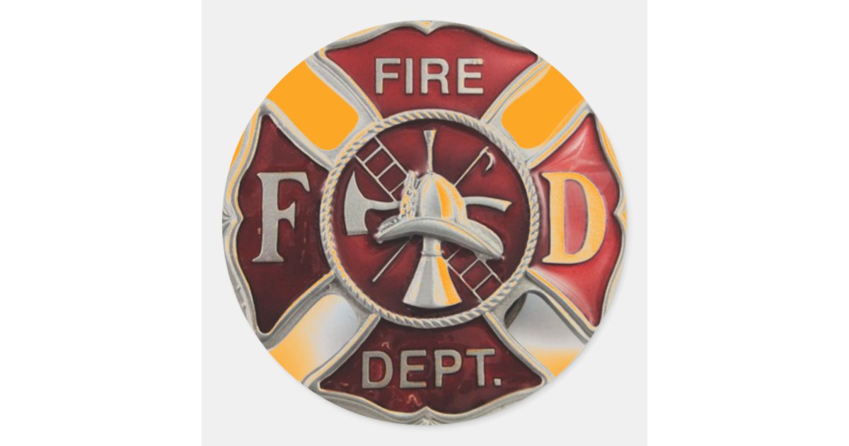 'enamel' fire dept insignia classic round sticker | Zazzle