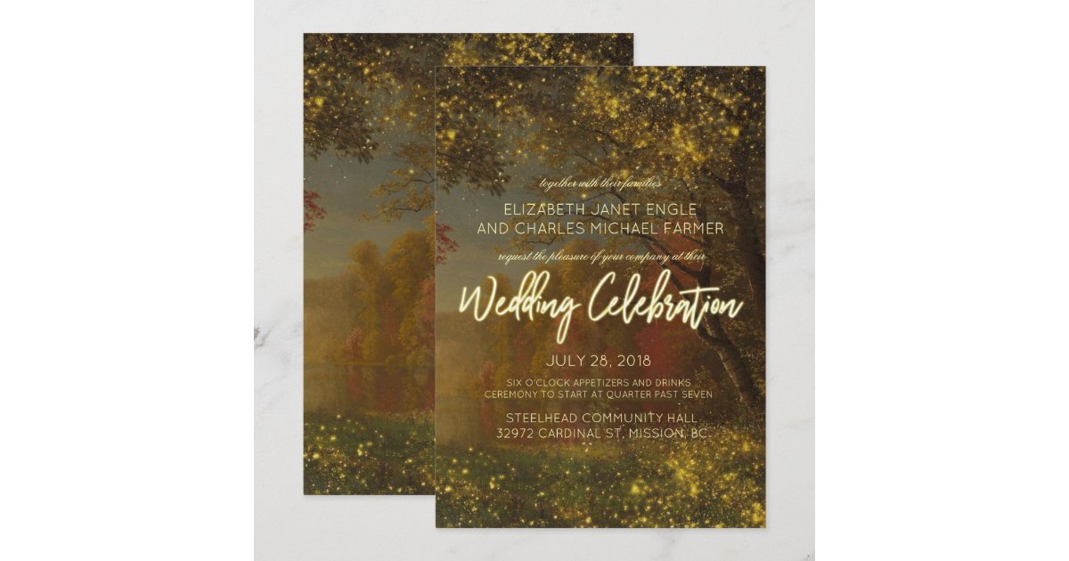 Enchanted Autumn Wedding Invitation | Fairy Lights | Zazzle