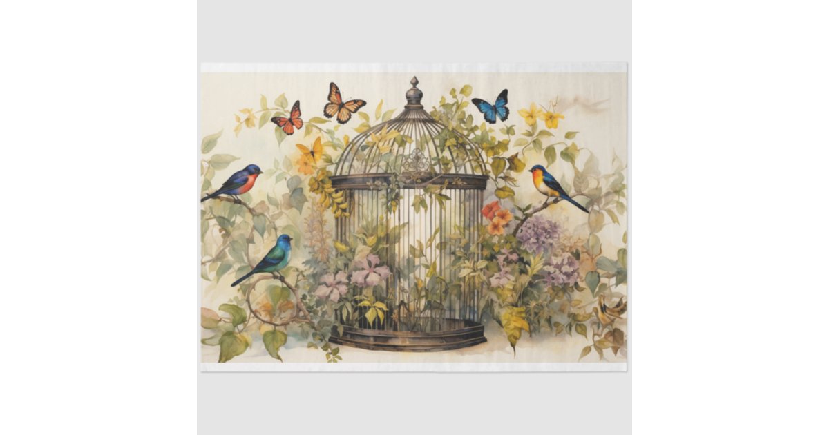 Enchanted Blooms: Birdcage Decoupage Tissue Paper | Zazzle