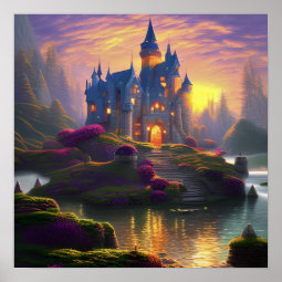 Enchanted Castle Fantasy Art Poster | Zazzle