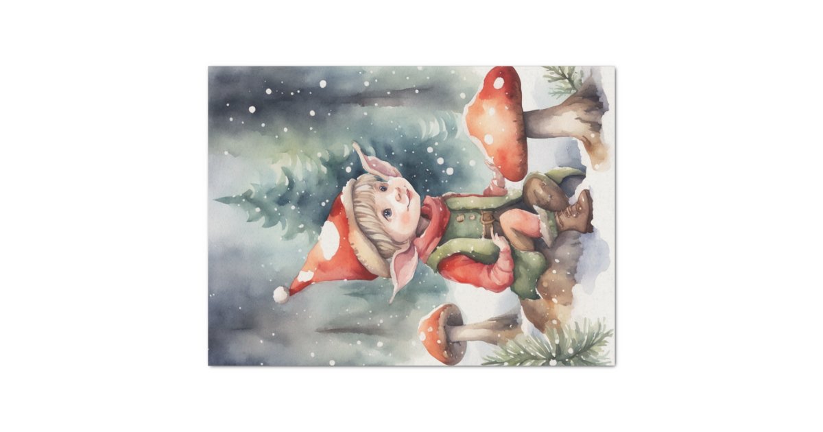 Enchanted: Christmas Elf in Forest Decoupage Tissue Paper | Zazzle