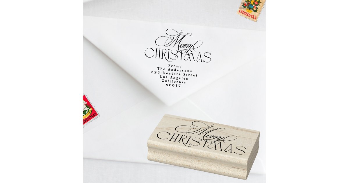 Enchanted Classic Black Elegance Merry Christmas Rubber Stamp | Zazzle