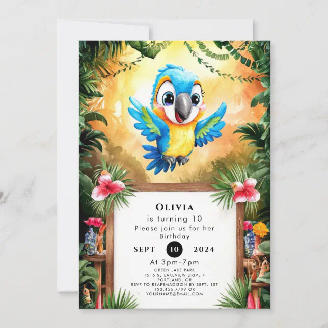 Enchanted Cute Parrot Birthday Invitation | Zazzle