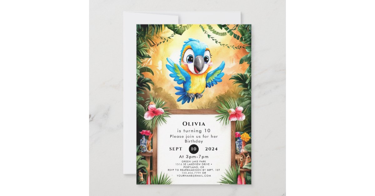 Enchanted Cute Parrot Birthday Invitation | Zazzle