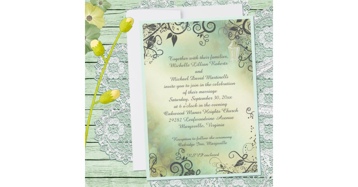 Enchanted Evening Deco Leaf Wedding Invitation | Zazzle