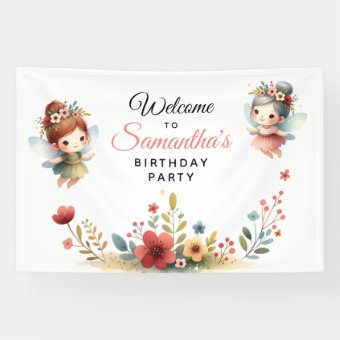 Enchanted Fairy Garden Girl Birthday Party Banner | Zazzle