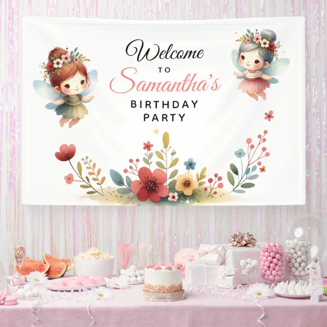 Enchanted Fairy Garden Girl Birthday Party Banner | Zazzle