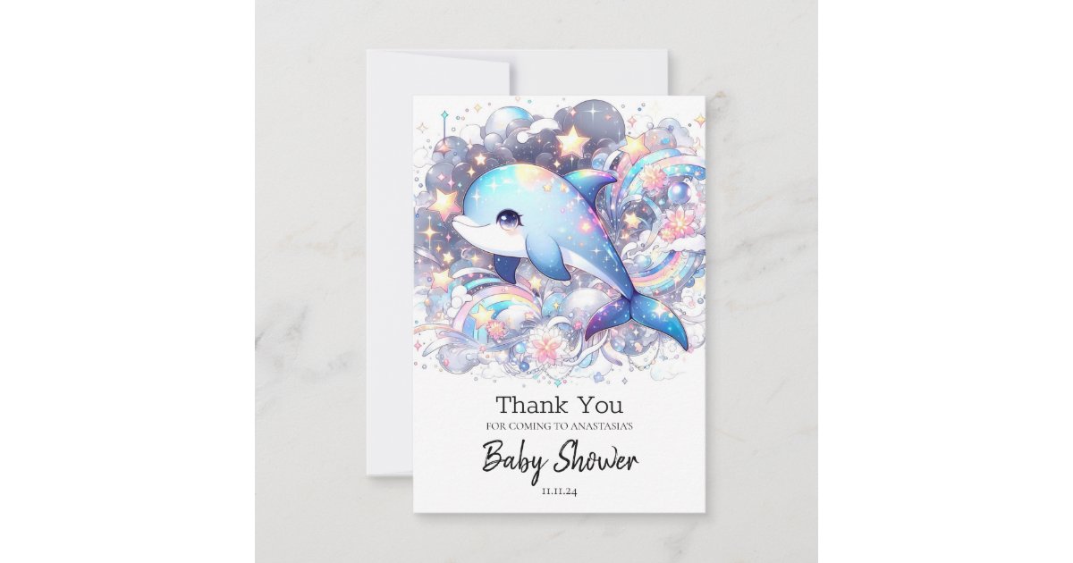 Enchanted Fantasy Dolphin Baby Shower Thank You Card | Zazzle