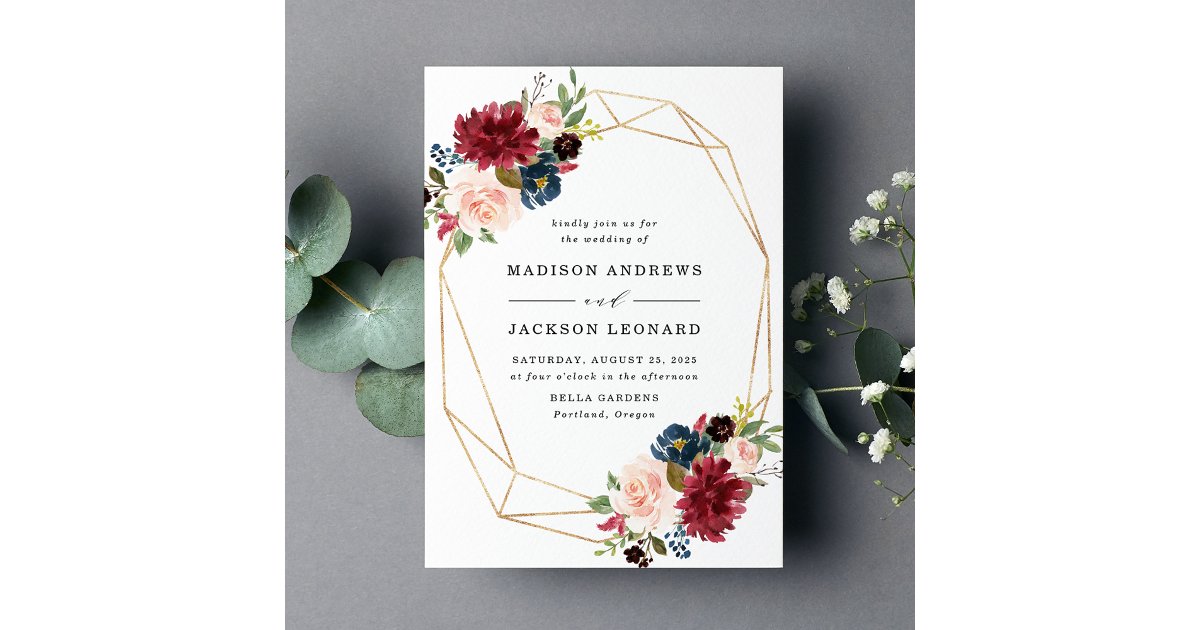 Enchanted Floral | Gold Frame Wedding Invitation | Zazzle