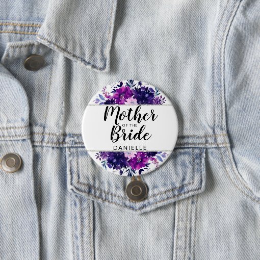 Enchanted Floral Mother of the Bride Monogrammed Button | Zazzle