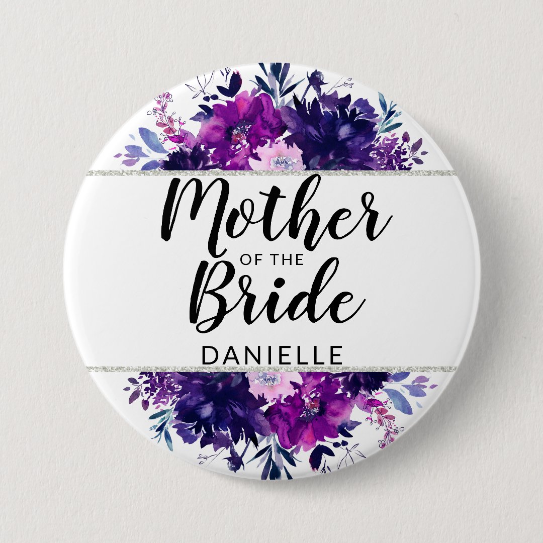 Enchanted Floral Mother of the Bride Monogrammed Button | Zazzle
