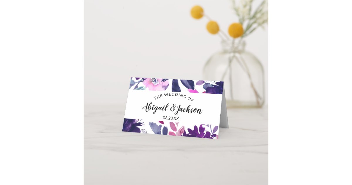 Enchanted Floral Purple Wedding Reception Table Place Card | Zazzle